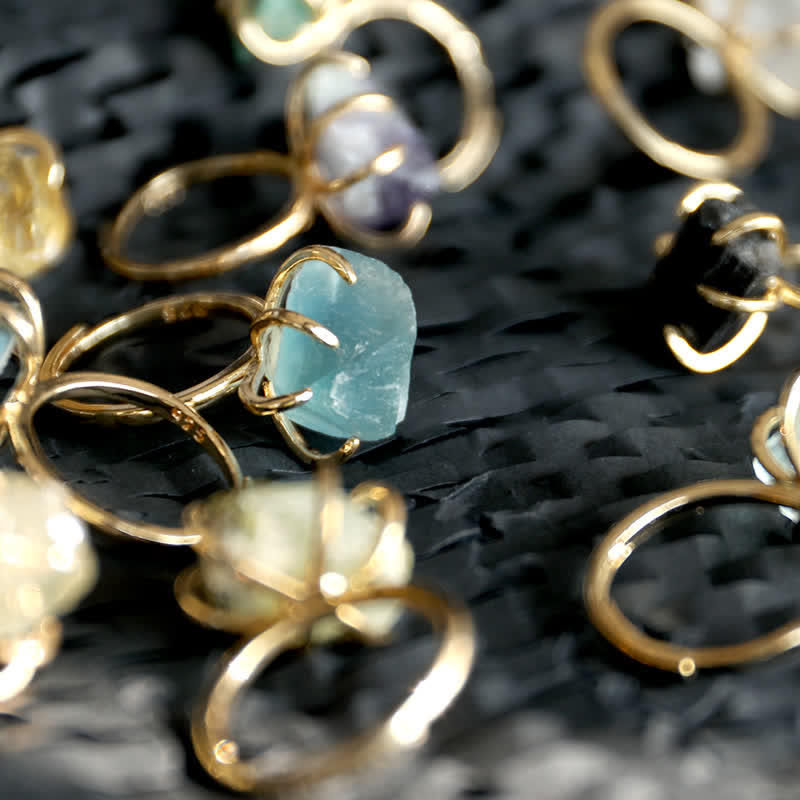 Zes Klauw Natuurlijke Kristal Verstelbare Ring - Liora – Ellen Maria